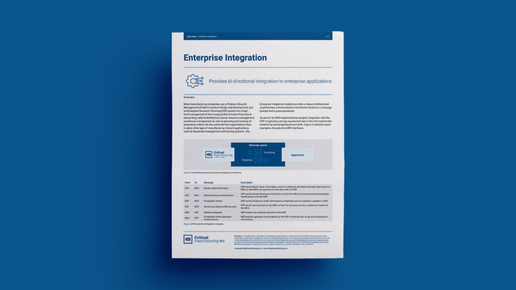 Enterprise Integration - Critical Manufacturing