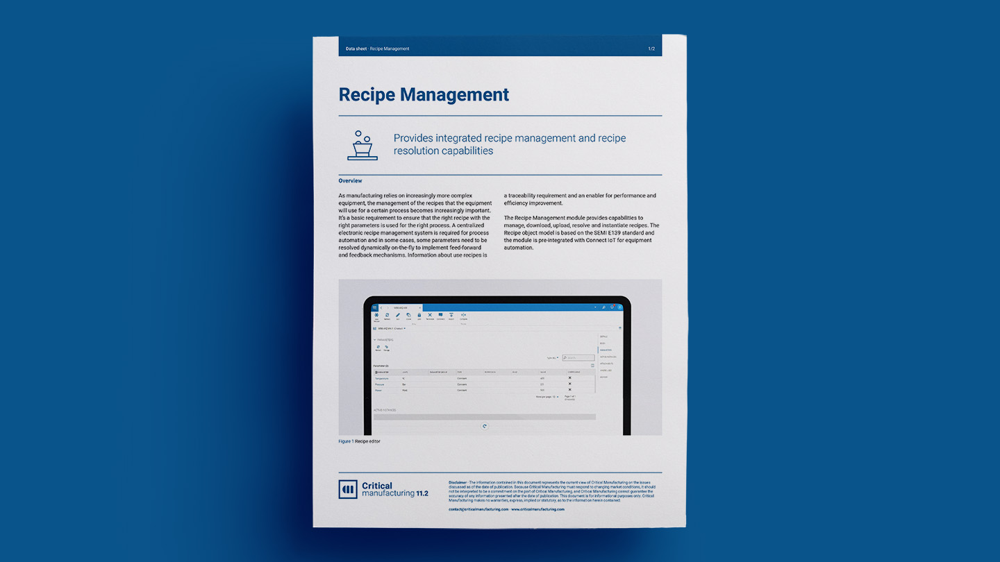 Recipe Management - Critical Manufacturing