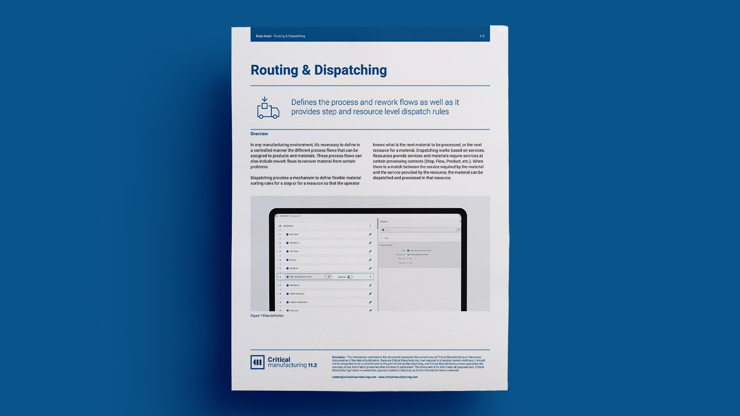 Routing and Dispatching - Critical Manufacturing