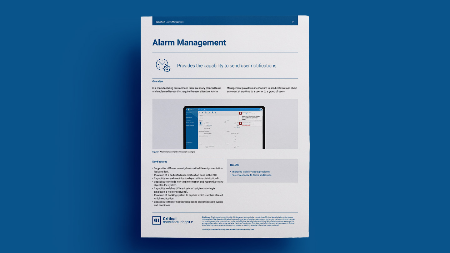 Alarm Management - Critical Manufacturing