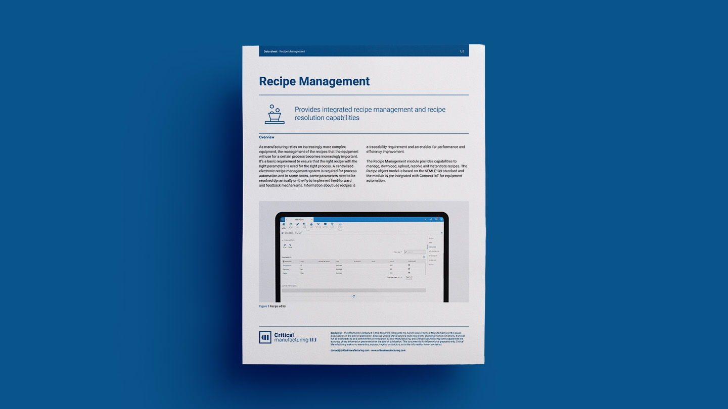 Recipe Management - Critical Manufacturing