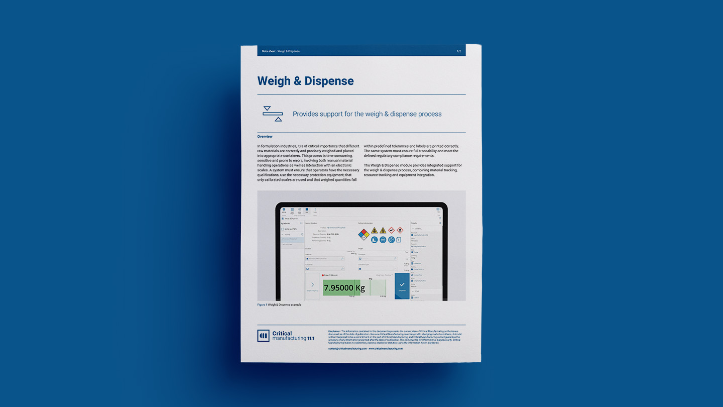 Weigh and Dispense - Critical Manufacturing